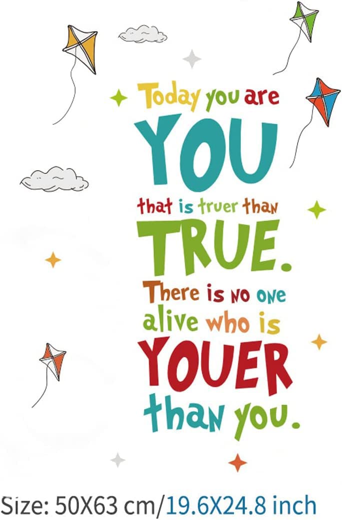 Today You are You That is Truer Than True Wall Stickers Inspirational Wall Decals Quotes Saying for Nursery Kids Bedroom Classroom Inspirational Wall Decor