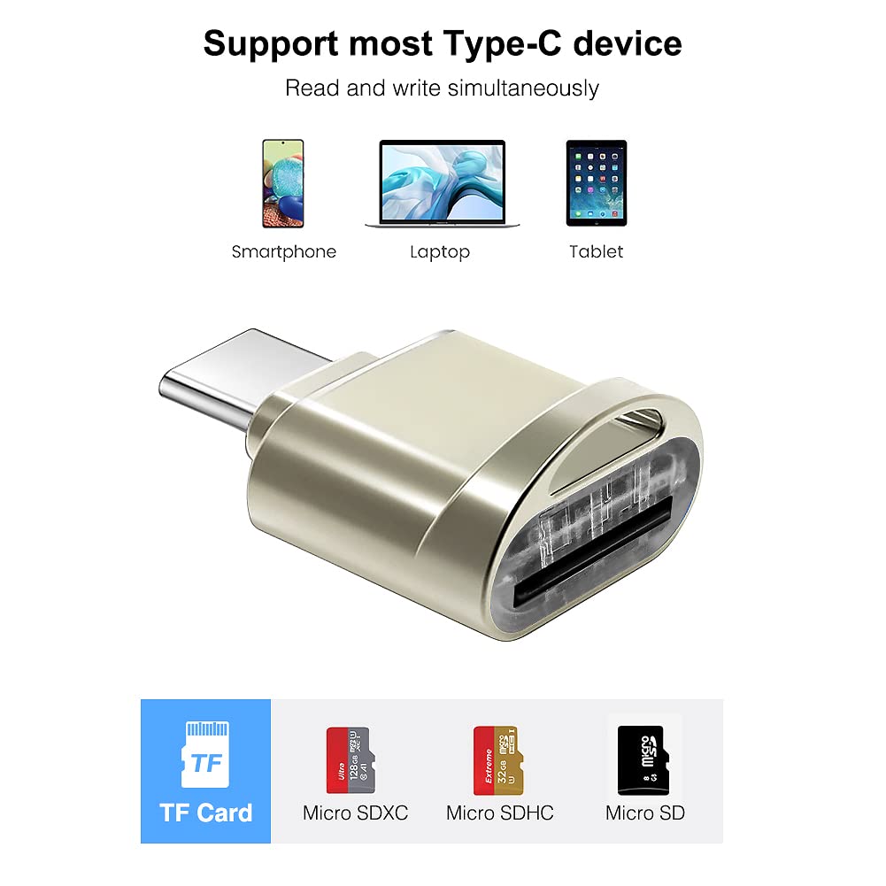 Type C TF Card/Memory Card Reader Adapter with Keychain, Leizhan USB C to Micro SD SDHC SDXC OTG Reader, Compatible for Mac Windows Lixus Samsung Galaxy Note 20 S20