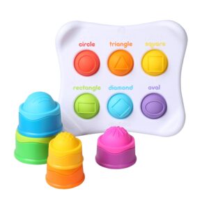 fat brain toys dimpl duo bundle - silicone popper toy and baby stacking cups set