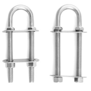 QWORK Marine Boat Stern Eye Tie Down U Bolt, 2 Pack, 3/8" Dia, 3-1/2" Thread Length, Stainless Steel