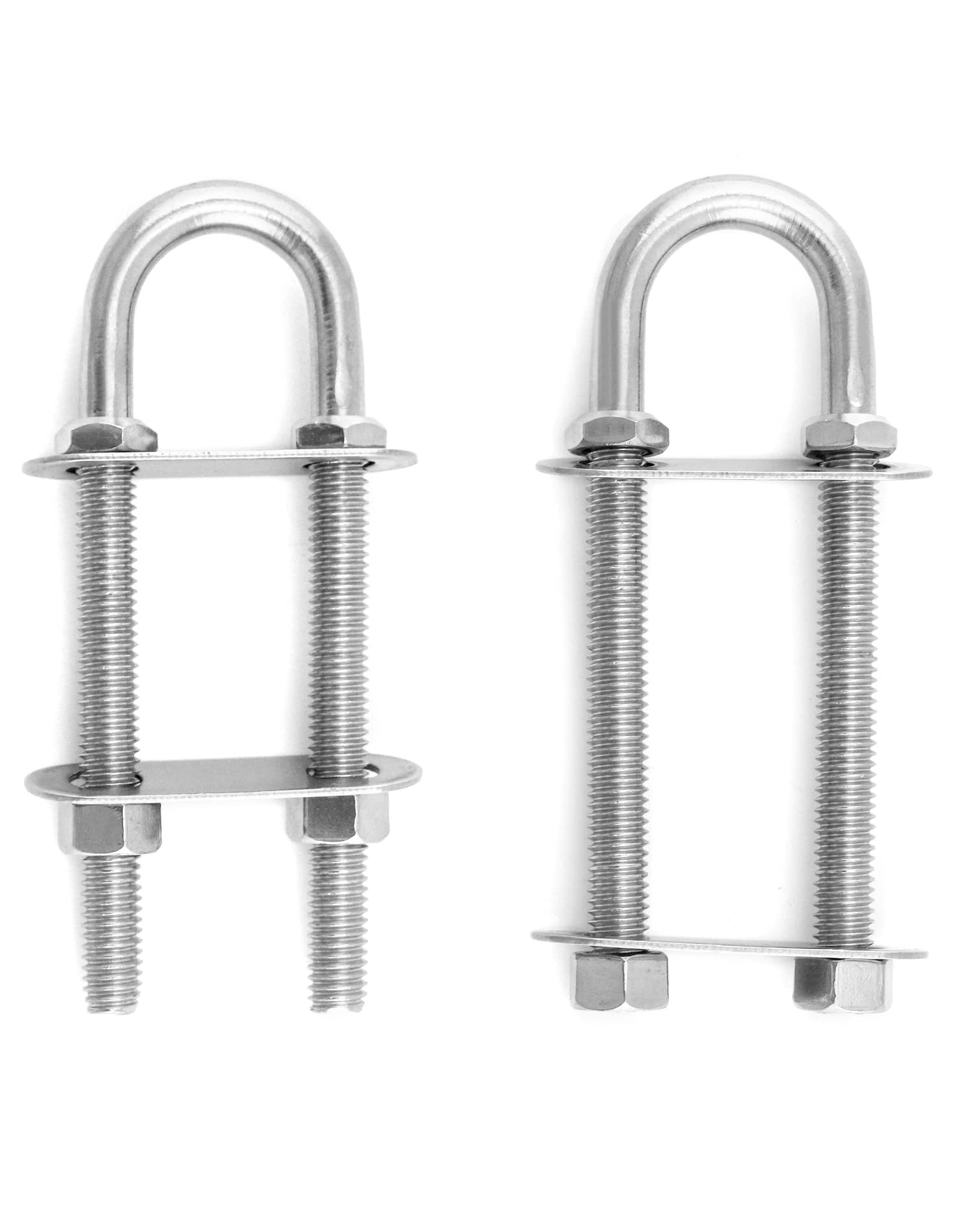 QWORK Marine Boat Stern Eye Tie Down U Bolt, 2 Pack, 3/8" Dia, 3-1/2" Thread Length, Stainless Steel