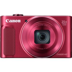 Canon PowerShot SX620 HS Digital Camera (Red) (1073C001) + 2 x 64GB Memory Card + 3 x NB13L Battery + Corel Photo Software + Charger + Card Reader + LED Light + Soft Bag + More (Renewed)