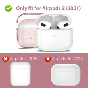 Aiiko for Airpod Case 3rd Generation Clear Glitter with Cute Pompom Keychain Soft TPU Shockproof Protective Airpod 3 Case Compatible Airpod Gen 3 Case (2021 Released) Women Girls-Glittery Pink