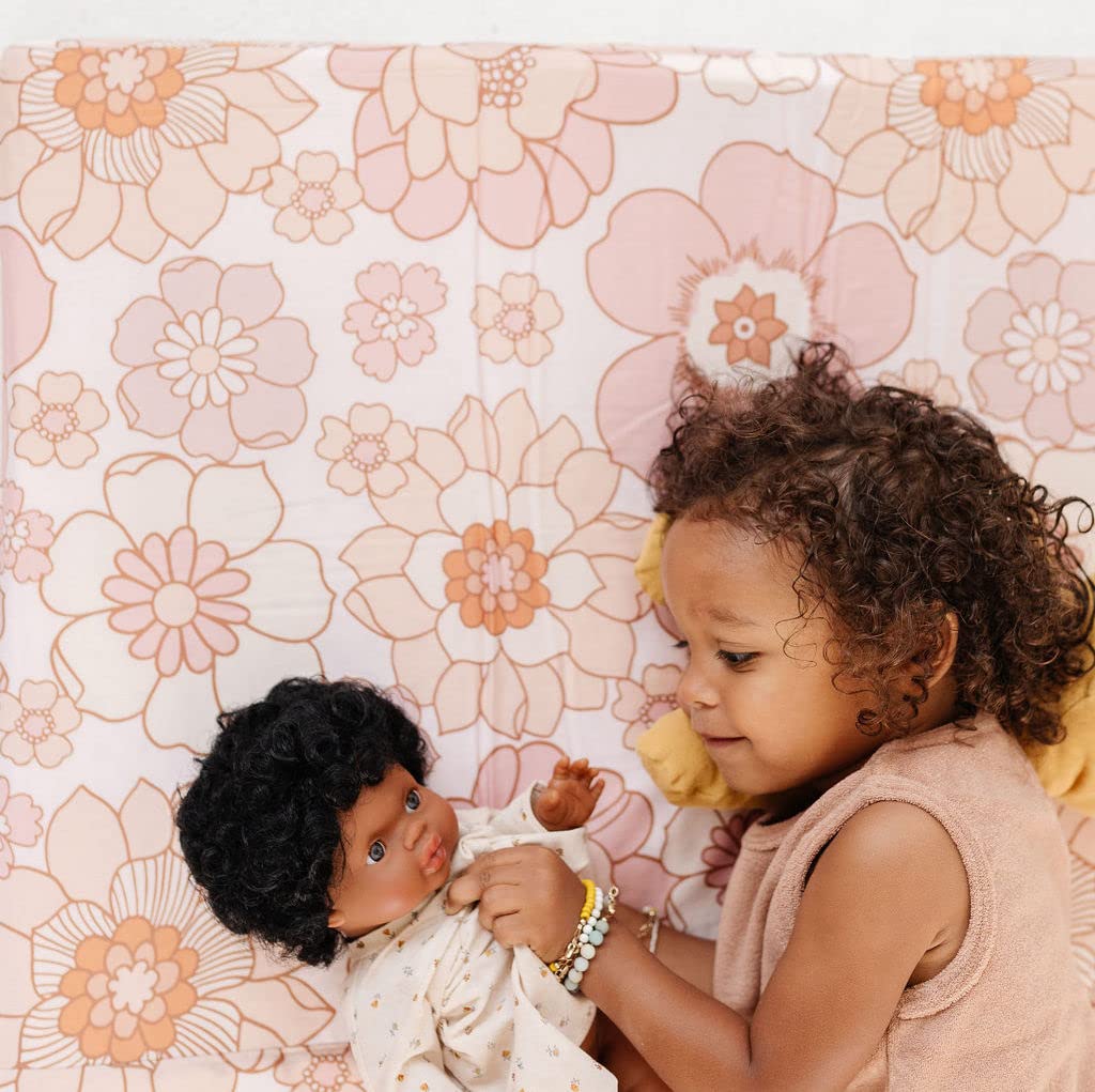 Toki Mats | Waterproof Cover Included Organic Play Mat 40 Inches x 40 Inches | Blooms | Padded Play Mat with Included Cotton Removable Washable Cover