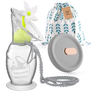 haakaa manual breast pump 150ml with flower stopper, silicone lid & silicone strap set breastfeeding essentials