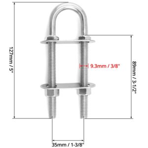 QWORK Marine Boat Stern Eye Tie Down U Bolt, 2 Pack, 3/8" Dia, 3-1/2" Thread Length, Stainless Steel