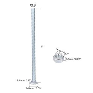 uxcell 1/4-20 x 5" Square Neck Carriage Bolts with Nuts & Washers, Carbon Steel Coach Bolt Screws 10 Set