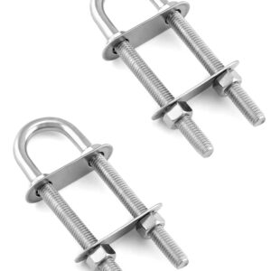 QWORK Marine Boat Stern Eye Tie Down U Bolt, 2 Pack, 3/8" Dia, 3-1/2" Thread Length, Stainless Steel