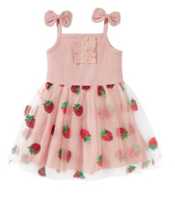 toddler baby girl dress sleeveless strap knit dress daisy tutu dresses princess sundress (pink strawberry, 18m)