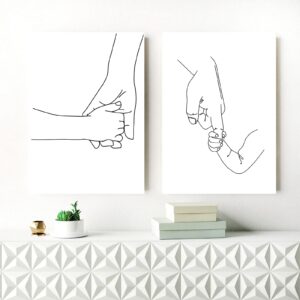 Mom & Baby Hands Line Art Prints Fashion Women Art Print Newborn Gifts Line Prints for Wall Decor Black And White Line Art Wall Decor Family Love Canvas Wall Art for Nursery Kids Room Decor Framed