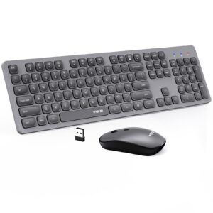 wireless keyboard and mouse silent compact full-size keyboard with responsive keys slim design noiseless 2.4g keyboard mouse set battery powered, cordless combo for mac, computer, pc, chromebook grey