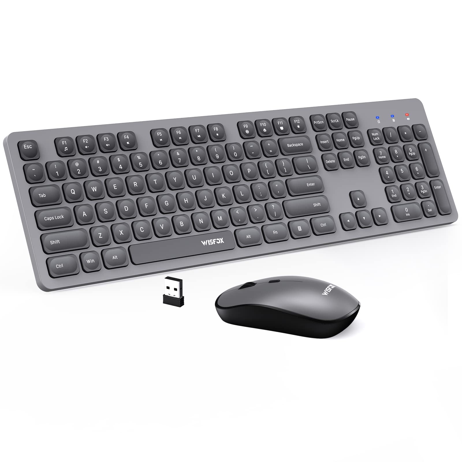 Wireless Keyboard and Mouse Silent Compact Full-Size Keyboard with Responsive Keys Slim Design Noiseless 2.4G Keyboard Mouse Set Battery Powered, Cordless Combo for Mac, Computer, PC, Chromebook Grey