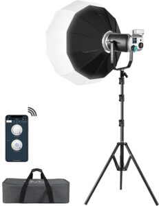 gvm 200w led video light with lantern softbox, sd200d photography studio lighting kit with bluetooth/dmx control, 93000lux@0.5m 3200k-5600k bi-color continuous output lighting for youtube