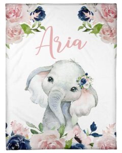 elephant baby bedding- baby girl crib bedding set- elephant nursery- navy and blush pink floral crib bedding- elephant crib bedding set girl, personalized fleece - sherpa blanket gift