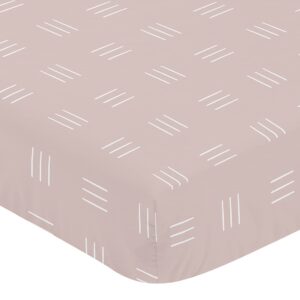 Sweet Jojo Designs Mauve and White Boho Mudcloth Girl Fitted Crib Sheet Baby or Toddler Bed Nursery - Pink Dusty Rose Bohemian Woodland Tribal Southwest Mud Cloth Hatch Triple Line