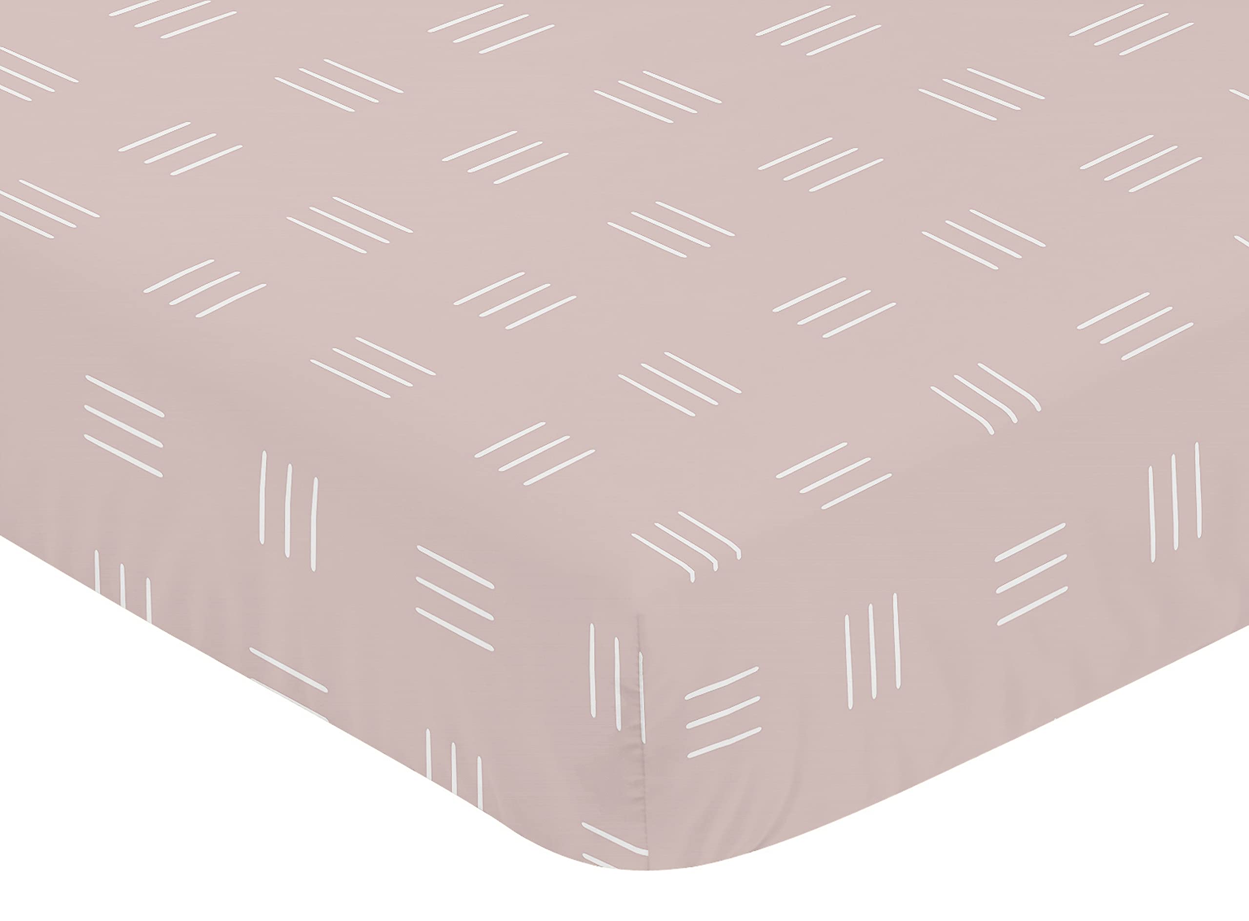 Sweet Jojo Designs Mauve and White Boho Mudcloth Girl Fitted Crib Sheet Baby or Toddler Bed Nursery - Pink Dusty Rose Bohemian Woodland Tribal Southwest Mud Cloth Hatch Triple Line