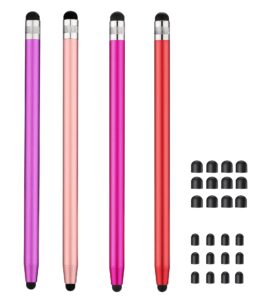 cfdxk stylus pens for touch screens，2 in 1 capacitive stylus for ipad iphone tablets samsung galaxy with 24 extra replaceable tips (pink, rosegold, red, purple)