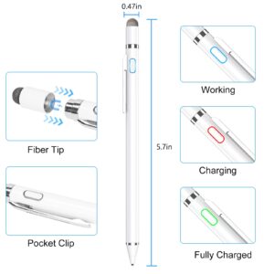 Stylus Pens for Touch Screens, Fine Point Rechargeable Active Stylus Pencil Digital Pens Compatible with iPhone iPad HP DELL Tablet Chromebook Kindle Fire (White)