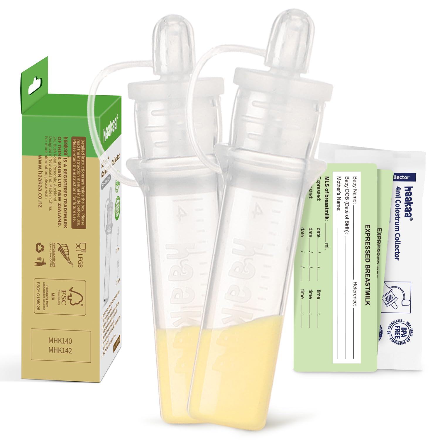 haakaa Colostrum Collector kit Colostrum Syringes for Breastmilk to Collect, Feed & Store, Ready-to-Use (0.1oz/4ml, 2 PK)