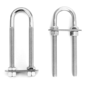 QWORK Marine Boat Stern Eye Tie Down U Bolt, 2 Pack, 3/8" Dia, 3-1/2" Thread Length, Stainless Steel