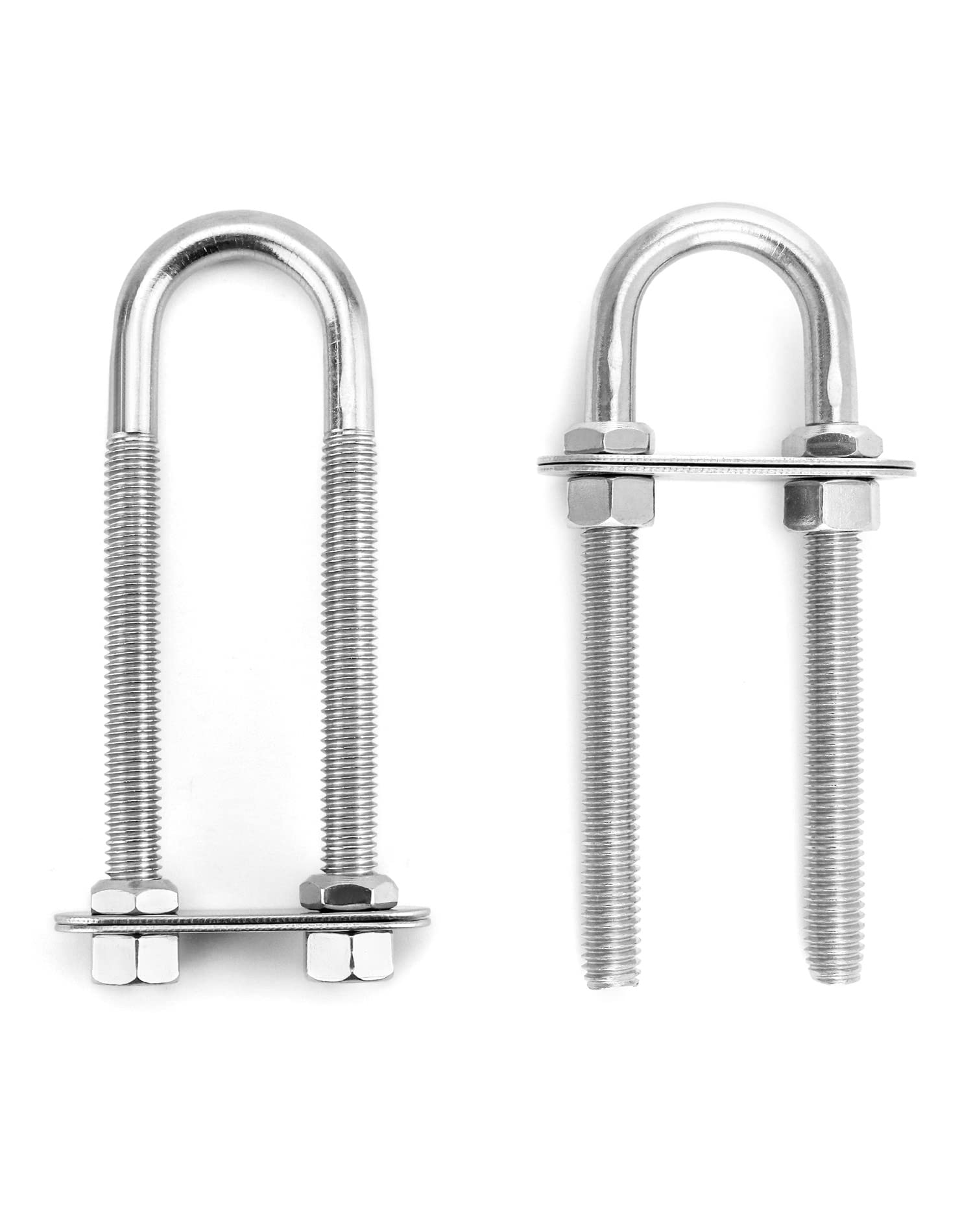 QWORK Marine Boat Stern Eye Tie Down U Bolt, 2 Pack, 3/8" Dia, 3-1/2" Thread Length, Stainless Steel