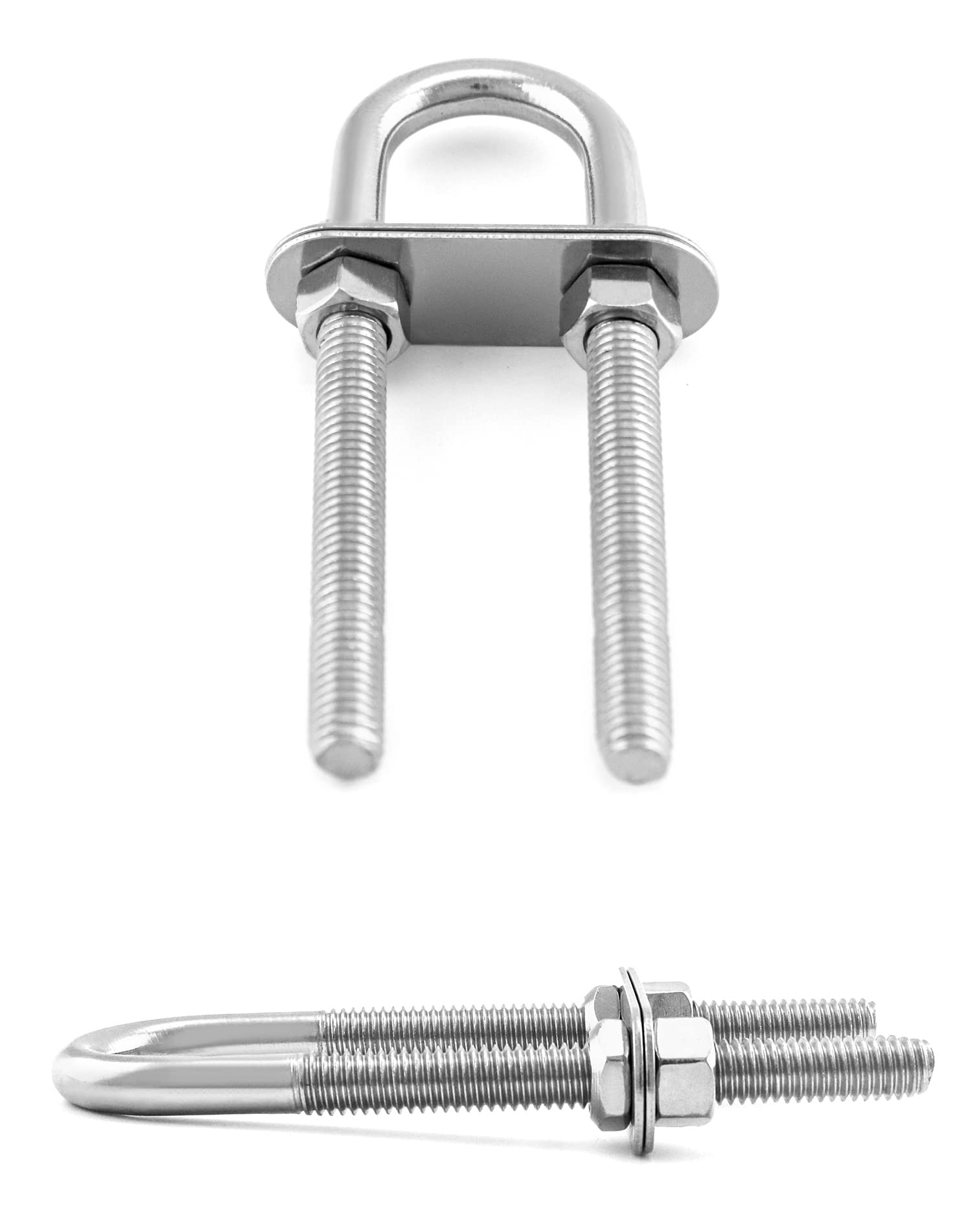 QWORK Marine Boat Stern Eye Tie Down U Bolt, 2 Pack, 3/8" Dia, 3-1/2" Thread Length, Stainless Steel