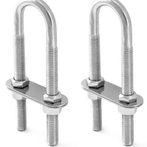 QWORK Marine Boat Stern Eye Tie Down U Bolt, 2 Pack, 3/8" Dia, 3-1/2" Thread Length, Stainless Steel