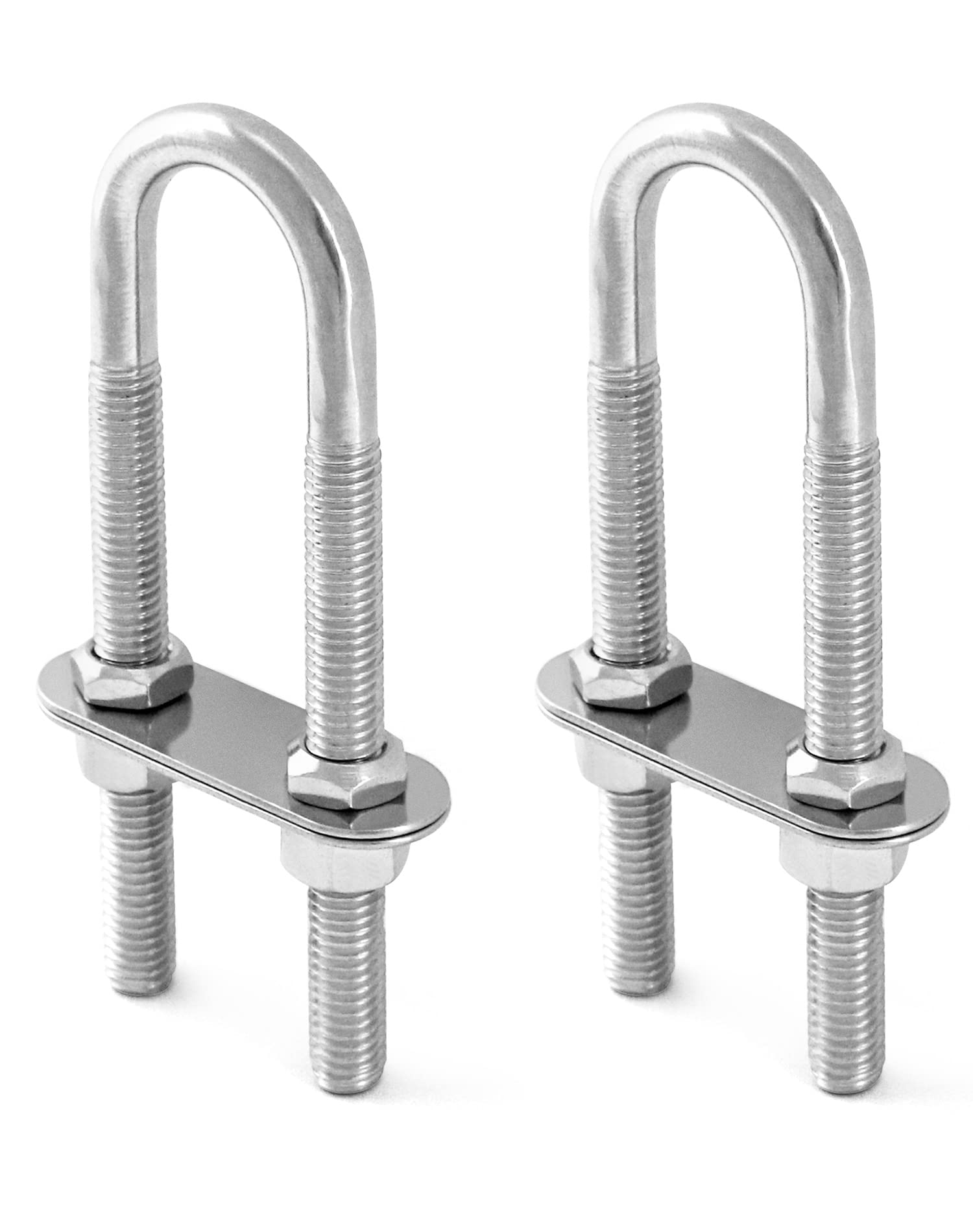 QWORK Marine Boat Stern Eye Tie Down U Bolt, 2 Pack, 3/8" Dia, 3-1/2" Thread Length, Stainless Steel