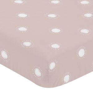 Sweet Jojo Designs Mauve and White Boho Sun Girl Fitted Crib Sheet Baby or Toddler Bed Nursery - Pink Dusty Rose Bohemian Celestial Sky Desert Sunshine Outdoors Nature