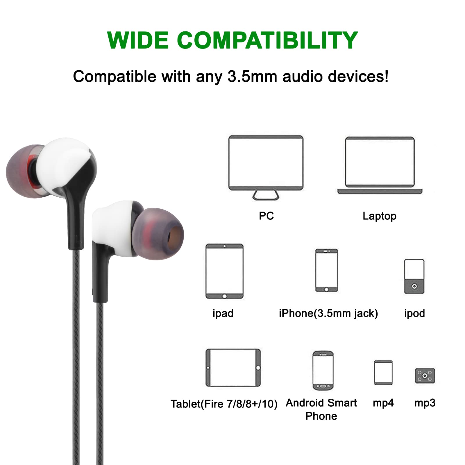 XINLIANG Wired Earbuds with Microphone 5 Pack 3.5mm in-Ear Earphones with Microphone for Laptop, Tangle Free Earbuds for Chromebook, Android, iOS, Mp3, Cheap Earbuds for Kids School Students