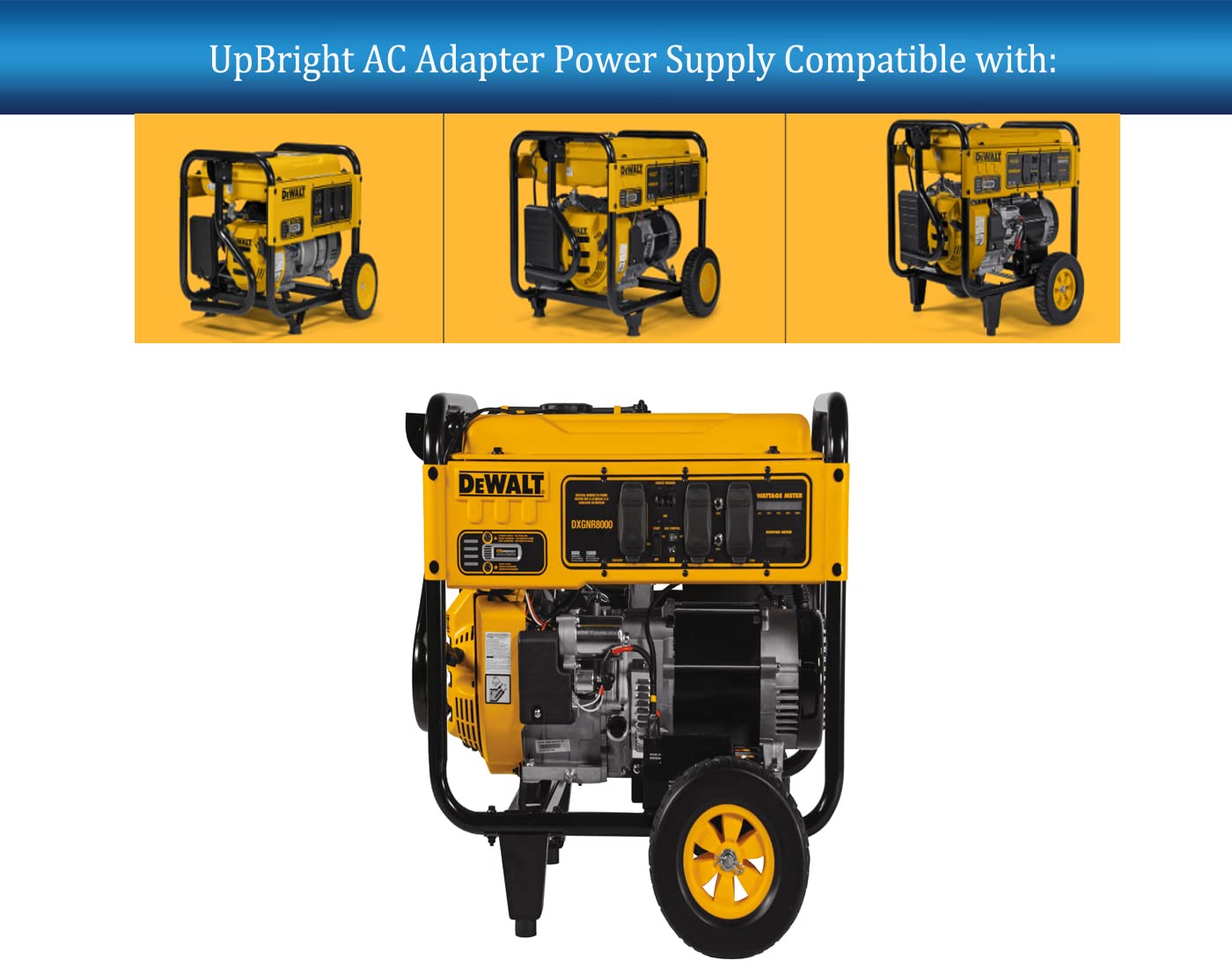 UpBright 12V AC/DC Adapter Compatible with Dewalt DXGNR8000 DXGNR4000 DXGNR6500 DXGNR7000 DXGNR 4000 6500 8000 7000 Auto Idle Protect Electric Start Gas Generator 12-Volt Battery Charger Power