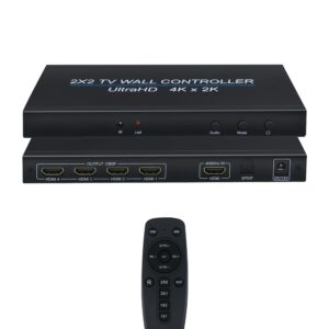 mcbazel video wall controller 2x2, tv wall processor support 7 display modes - 2x2/ 1x2/ 1x3/ 1x4/ 2x1/ 3x1/ 4x1, hdmi input 4k & output 1080p