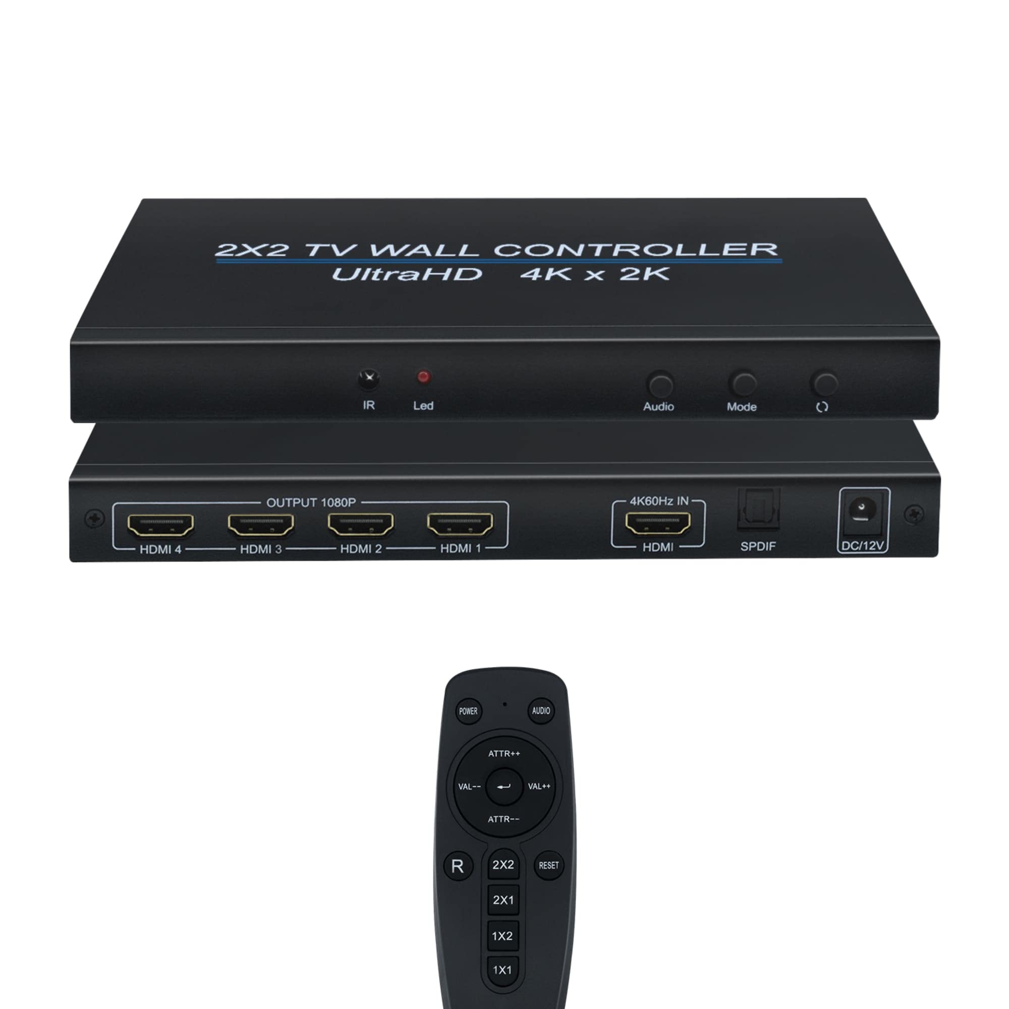 Mcbazel Video Wall Controller 2x2, TV Wall Processor Support 7 Display Modes - 2x2/ 1x2/ 1x3/ 1x4/ 2x1/ 3x1/ 4x1, HDMI Input 4K & Output 1080P