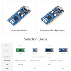 Waveshare RP2040-Plus with Header, Pico-Like MCU Board Based on Raspberry Pi RP2040 Chip, Dual-core Arm Processor, Onboard 4MB Flash, USB-C Connector, Recharge Header, and Higher Current DC-DC Chip