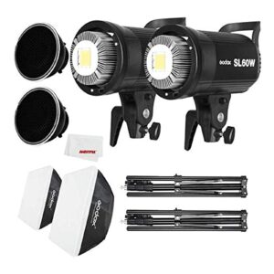 godox sl-60w led video light and softbox,light stand,honeycomb grid compatible film studio photography studio (2pcs)