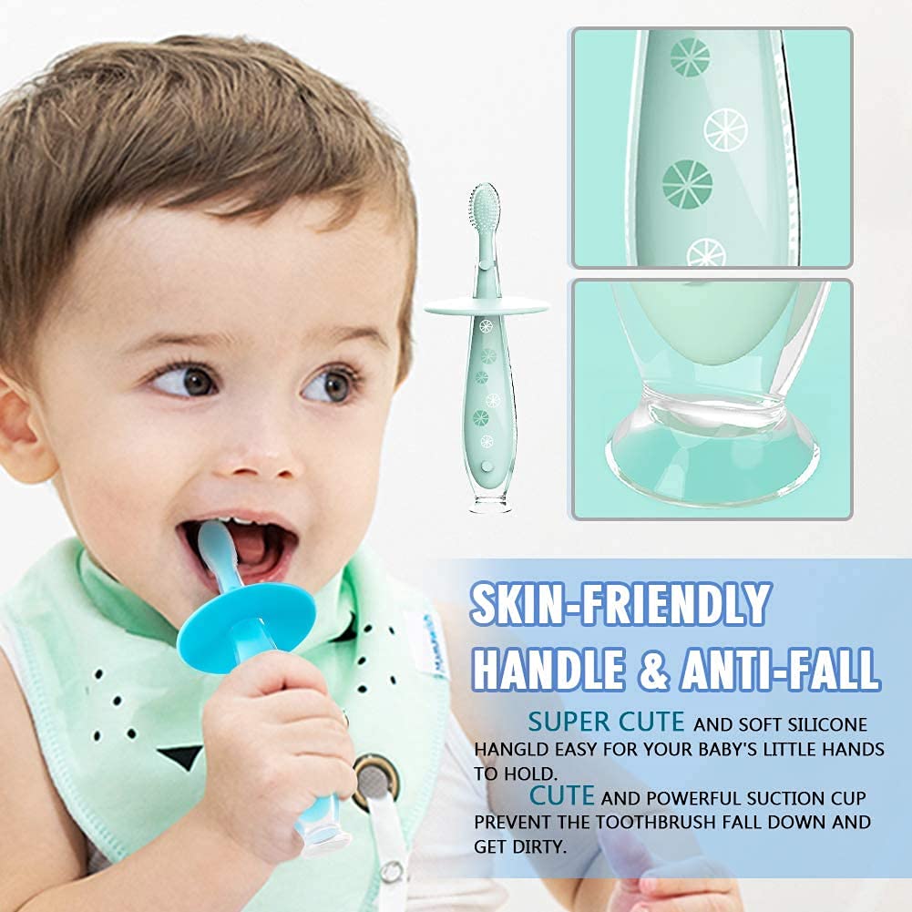 Lila Toddler Toothbrush, Training Baby Toothbrush Silicone 2 Pack, Infant Extra Soft/Tough Bristles, Anti-chocking/Anti-Fall Design, 100percent Food Grade Silicone, BPA/PVC, Unisex Count(Pack of 1)