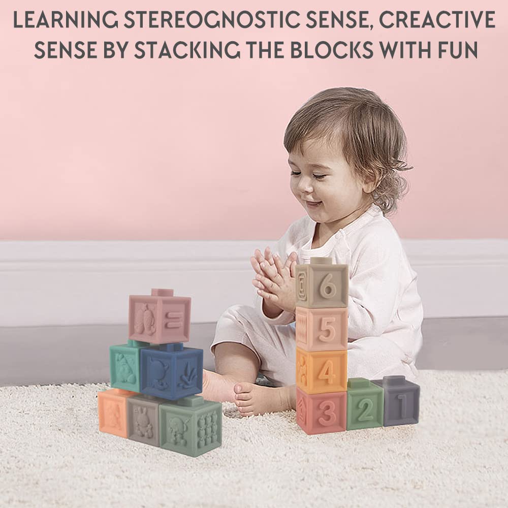 UNIQUE KIDS 12 PCS Playful Learning Alphabetical Sort & Stack Developmental Baby Soft Stacking Blocks Bath Toys | Engaging Education for Toddlers and Babies 6 Months +