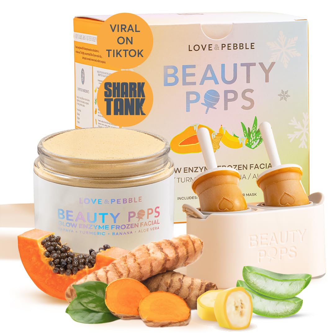 Beauty Pops by Love & Pebble- Turmeric Mask Glow Enzyme Icy Facial Kit| Viral On TikTok| As seen on Shark Tank beauty | Korean Face Mask Skincare made with turmeric, aloe, banana, papaya