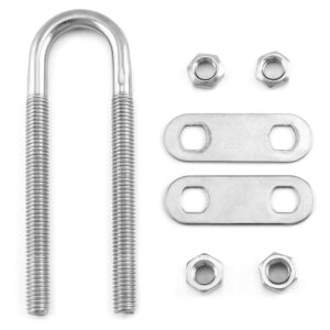 QWORK Marine Boat Stern Eye Tie Down U Bolt, 2 Pack, 3/8" Dia, 3-1/2" Thread Length, Stainless Steel