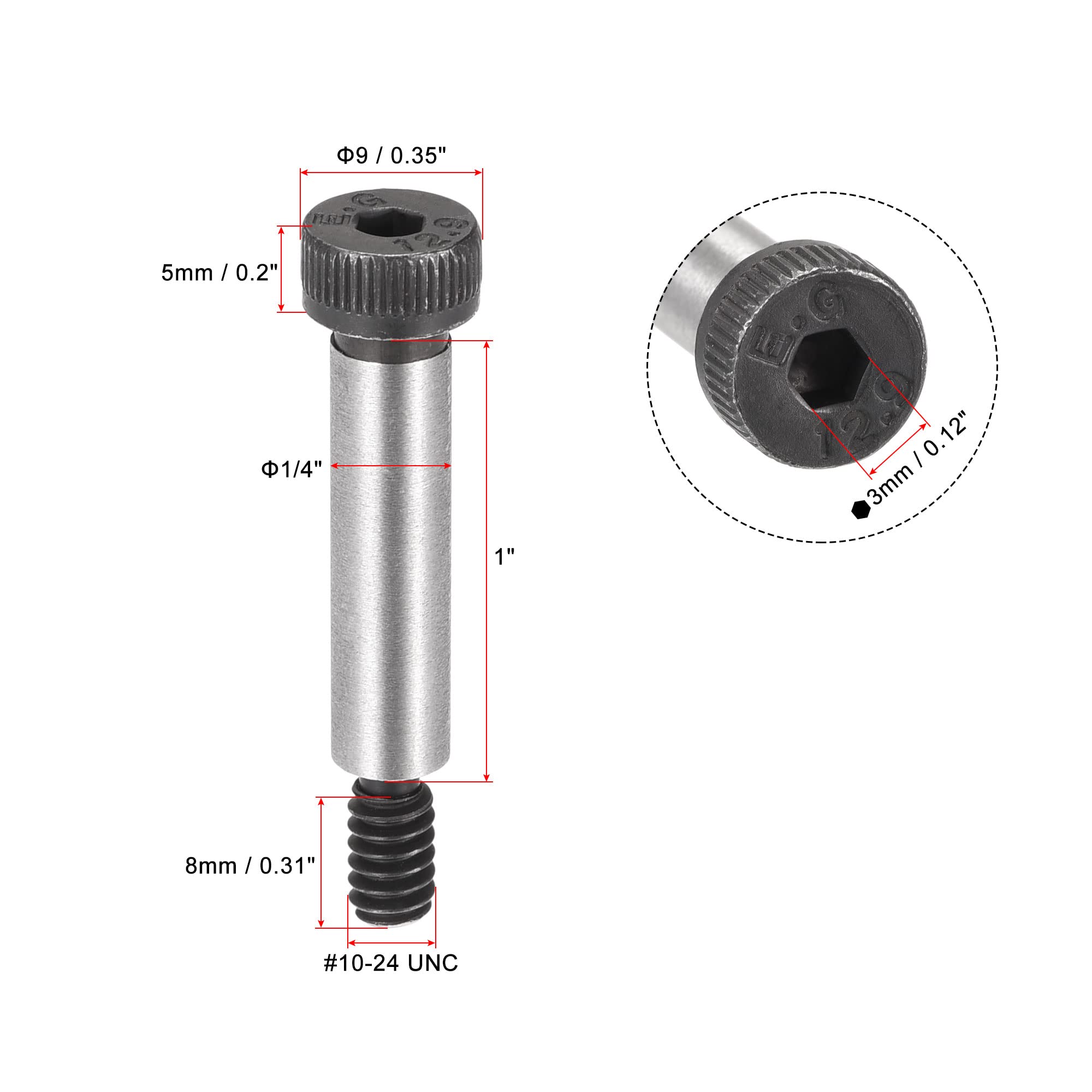 uxcell Alloy Steel Hexagon Socket Head Shoulder Screws Bolts, 1-1/4" Shoulder Length, 1/4" Shoulder Dia, #10-24 Thread, 6pcs