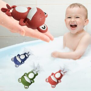 artcreativity wind up bath frogs for kids, set of 3, swimming frog toys in assorted colors, frog bathtub toys for kids that swim in water, great as swimming pool toys and birthday party favors