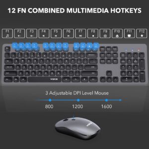 Wireless Keyboard and Mouse Silent Compact Full-Size Keyboard with Responsive Keys Slim Design Noiseless 2.4G Keyboard Mouse Set Battery Powered, Cordless Combo for Mac, Computer, PC, Chromebook Grey