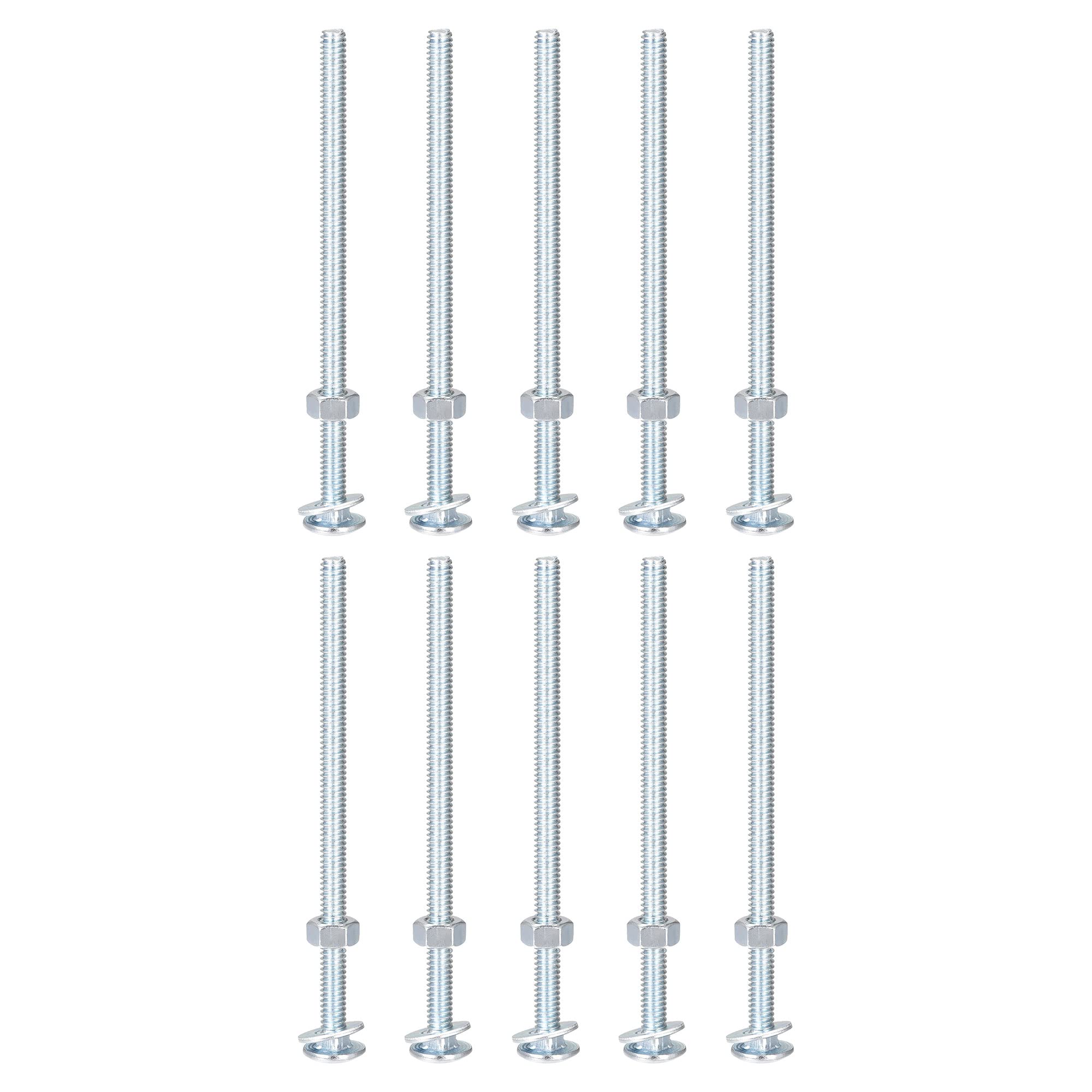 uxcell 1/4-20 x 5" Square Neck Carriage Bolts with Nuts & Washers, Carbon Steel Coach Bolt Screws 10 Set