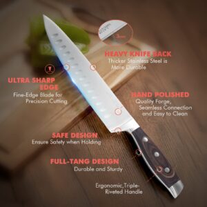 Enfmay Knife Set, 8 Pieces High Carbon Kitchen Knife Set with Block, Stainless Steel Chef Knife Set with Sharpener, Full Tang, Classical style