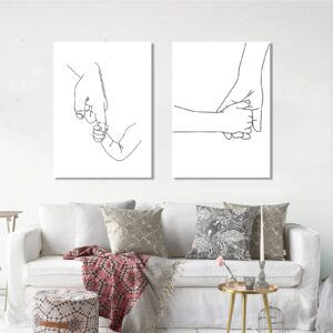 Mom & Baby Hands Line Art Prints Fashion Women Art Print Newborn Gifts Line Prints for Wall Decor Black And White Line Art Wall Decor Family Love Canvas Wall Art for Nursery Kids Room Decor Framed