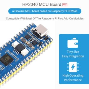 Waveshare RP2040-Plus with Header, Pico-Like MCU Board Based on Raspberry Pi RP2040 Chip, Dual-core Arm Processor, Onboard 4MB Flash, USB-C Connector, Recharge Header, and Higher Current DC-DC Chip