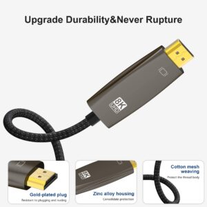 DGHUMEN 8K DisplayPort to HDMI Cable 6.6ft, Uni-Directional DP 1.4 to HDMI 2.1 Cable (32.4Gbps, 8K@30Hz, 4K@120Hz), Compatible for Lenovo ASUS Dell HP Insignia Samsung