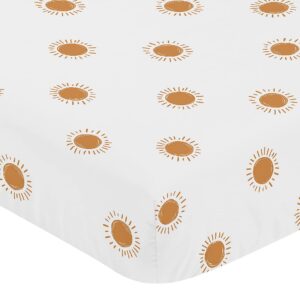 Sweet Jojo Designs White and Orange Boho Sun Boy or Girl Fitted Crib Sheet Baby or Toddler Bed Nursery - Pumpkin Bohemian Celestial Sky Desert Sunshine Outdoors Nature Gender Neutral