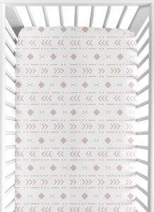 sweet jojo designs white and pink boho tribal mudcloth girl fitted crib sheet baby or toddler bed nursery - mauve dusty rose woodland bohemian southwest geometric arrow aztec mud cloth