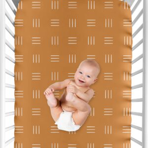 Sweet Jojo Designs Pumpkin Boho Mudcloth Boy or Girl Fitted Crib Sheet Baby or Toddler Bed Nursery - Orange and White Bohemian Woodland Tribal Southwest Mud Cloth Hatch Gender Neutral Triple Line